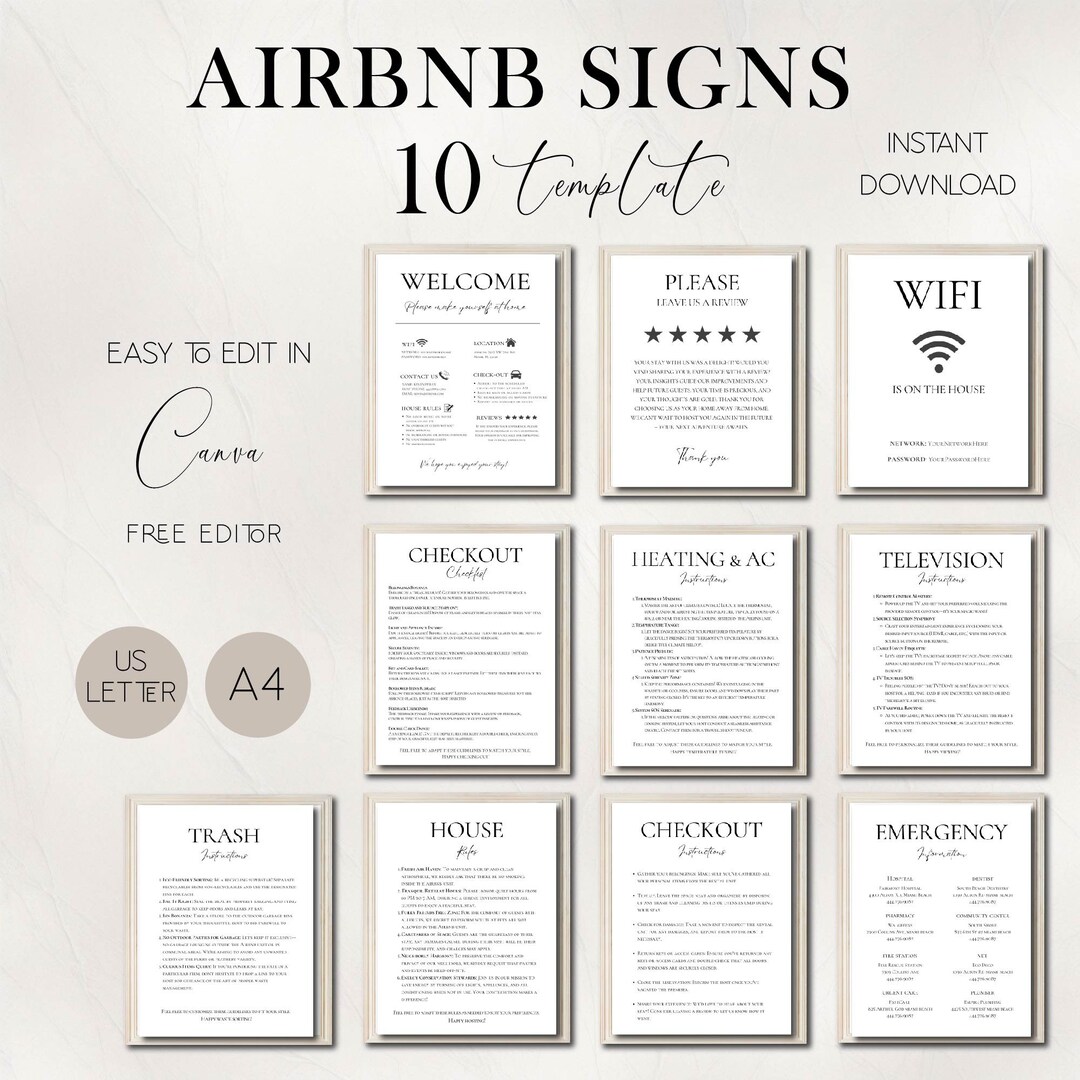 Airbnb Sign Bundle Template Airbnb Signage Signs for Rental Home Wifi ...