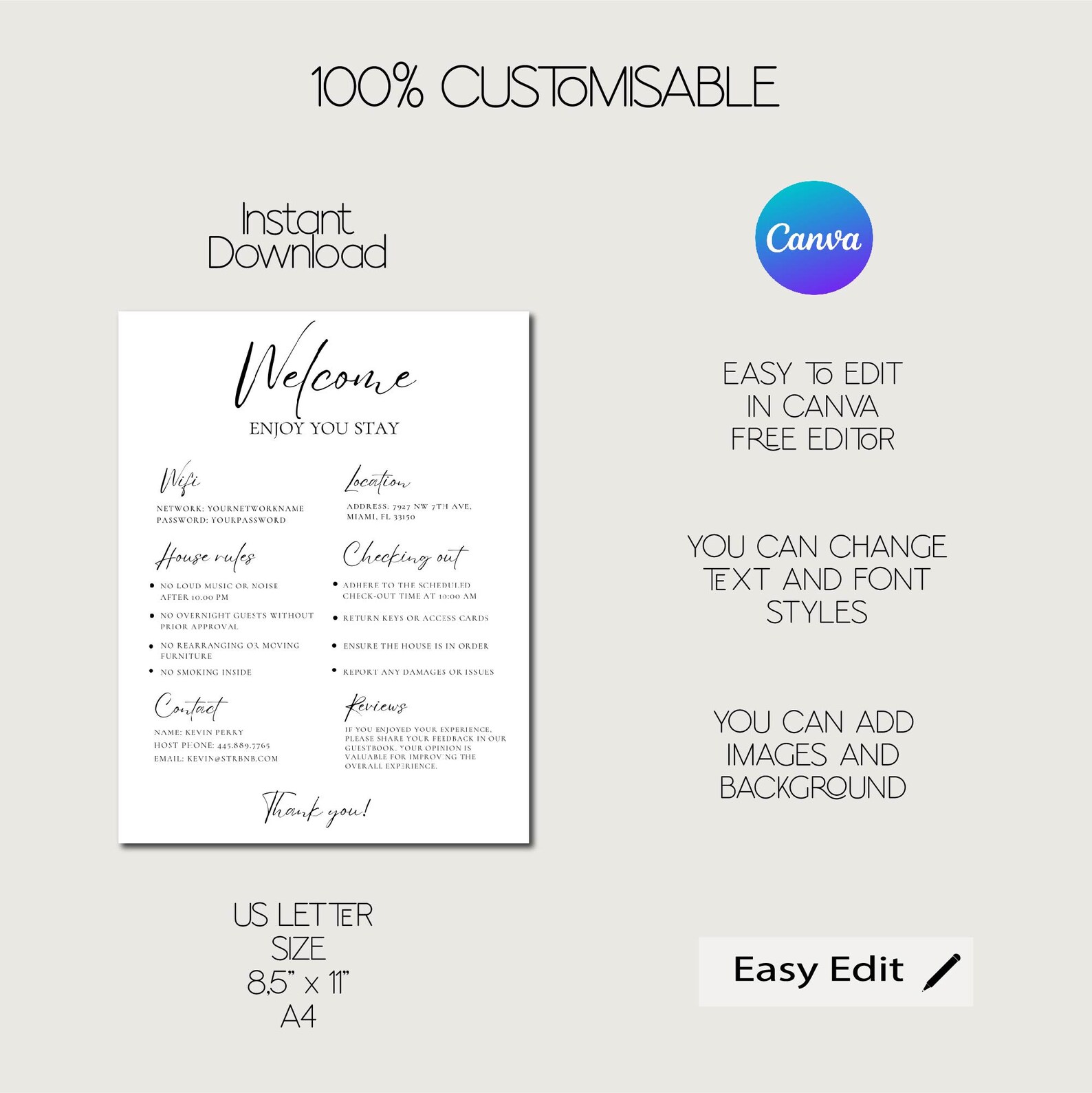 Editable Airbnb Welcome Guide Signage, Printable Short Term Rental ...