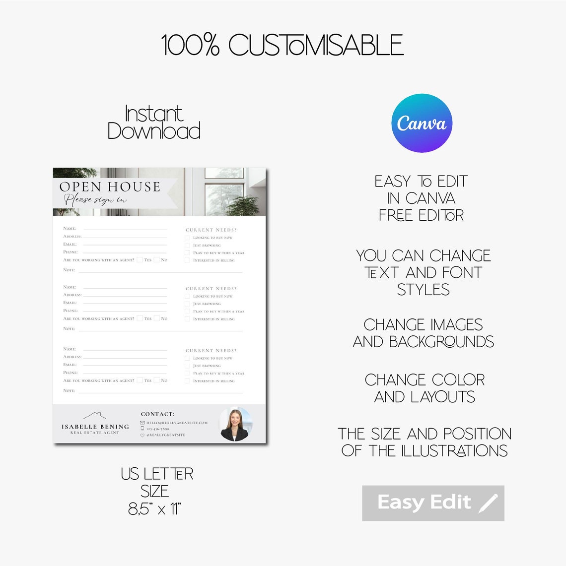 Editable Open House Sign in Sheet, Realtor Open House Form, Real Estate ...