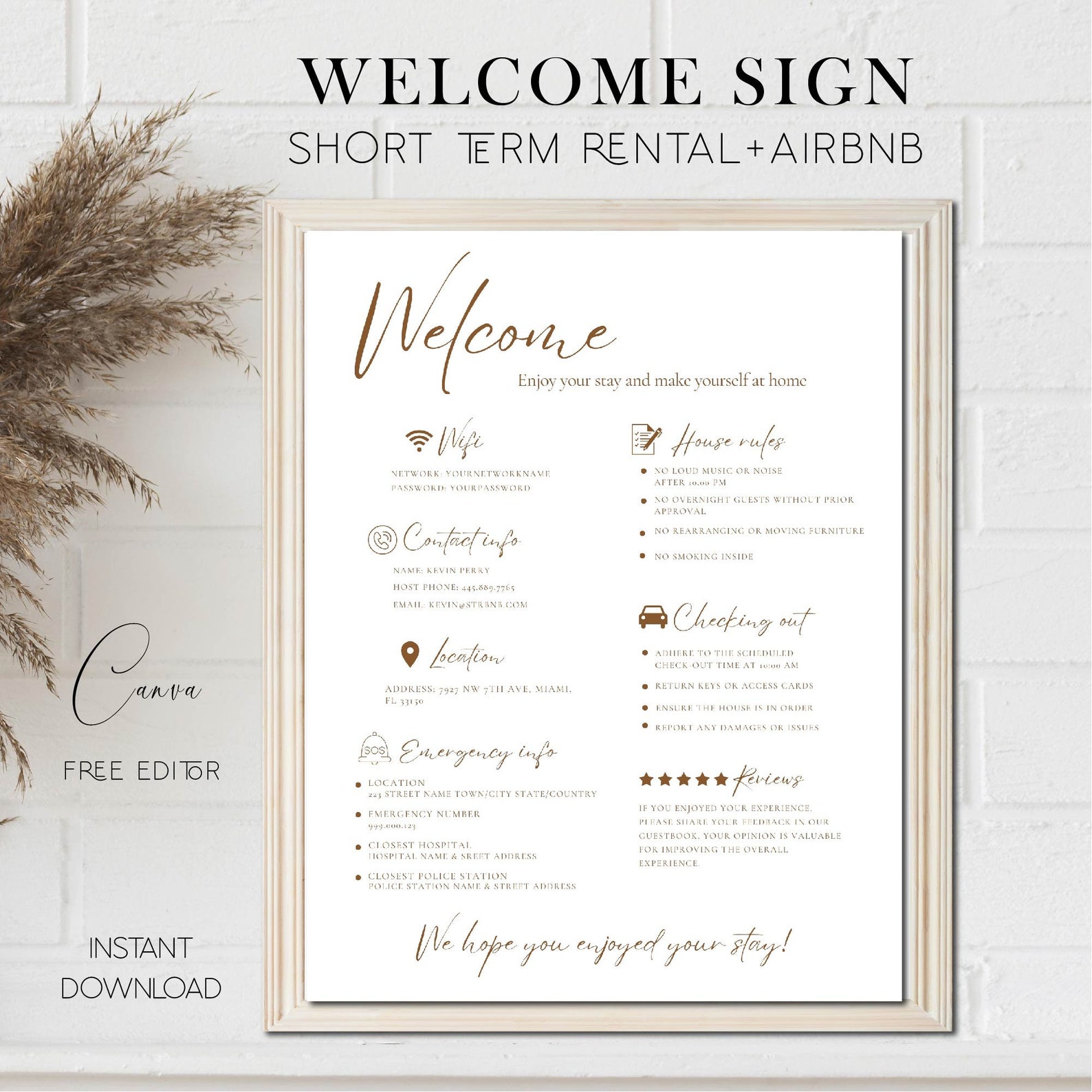 Editable Airbnb Welcome Guide Signage, Printable Short Term Rental ...
