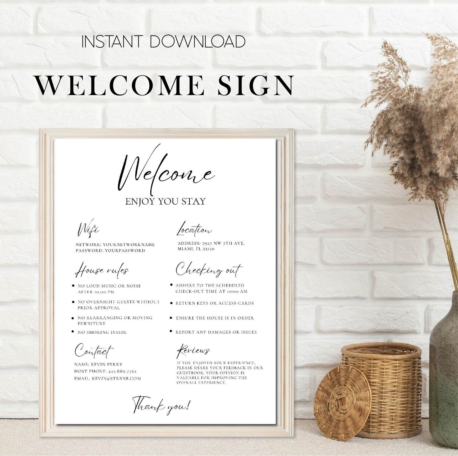 Editable Airbnb Welcome Guide Signage, Printable Short Term Rental ...