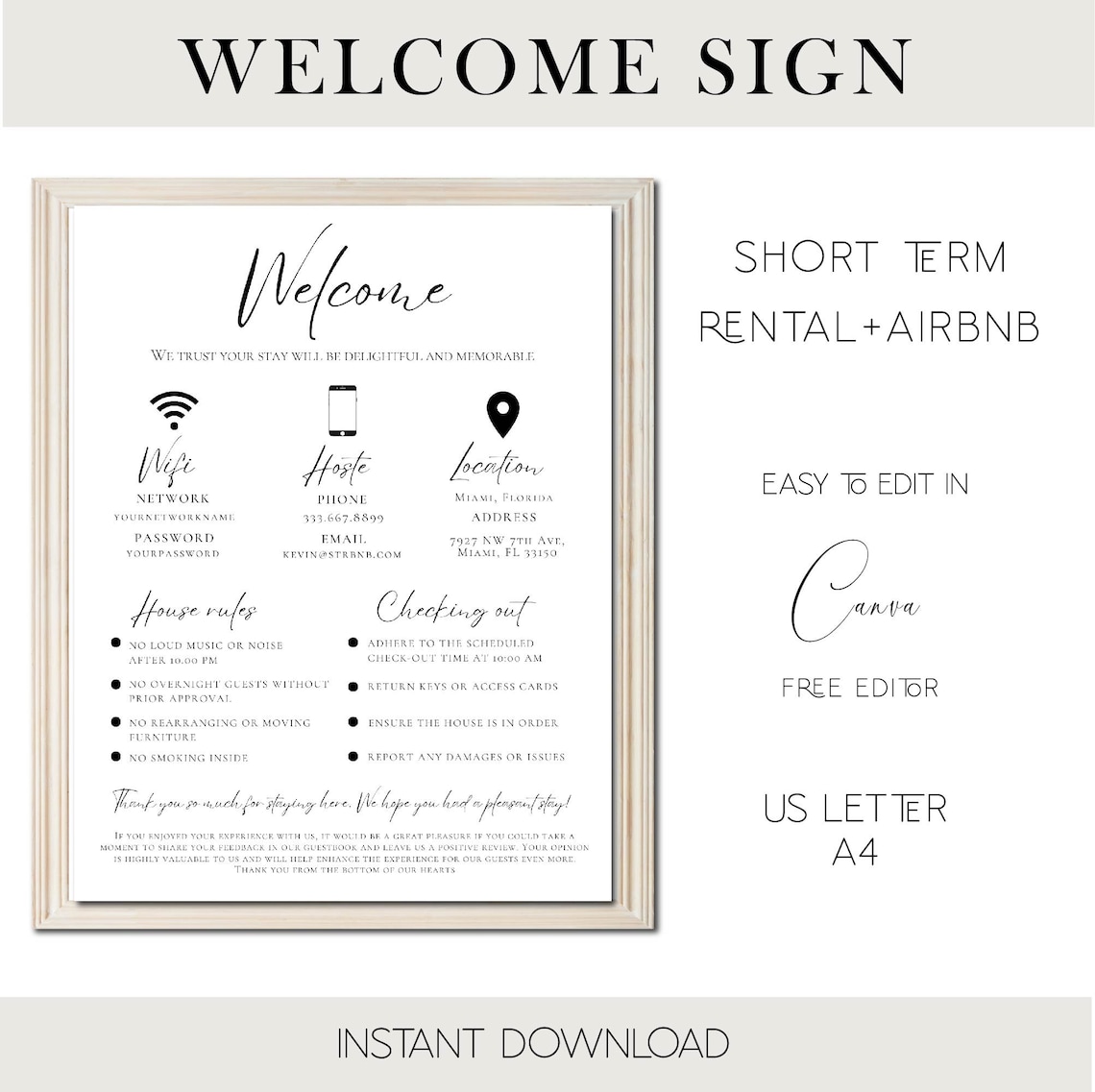 Editable Airbnb Welcome Guide Signage, Printable Short Term Rental ...