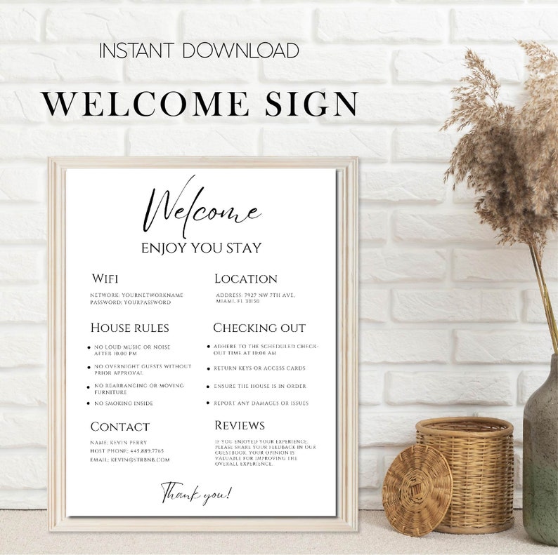 Editable Airbnb Welcome Guide Signage, Printable Short Term Rental ...