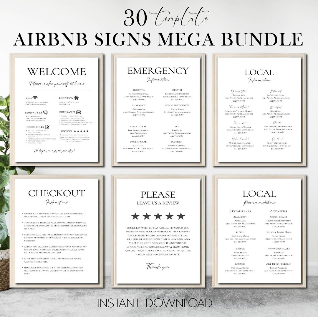Airbnb Sign Bundle Template Airbnb Signage Signs for Rental Home Wifi ...