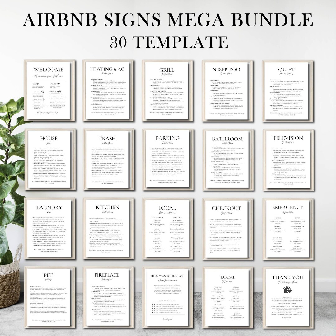 Airbnb Sign Bundle Template Airbnb Signage Signs for Rental Home Wifi ...