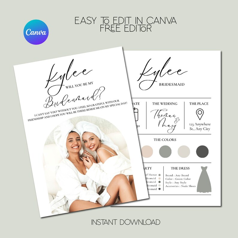 Editable Bridesmaid Proposal Card, Bridal Party Information Card ...