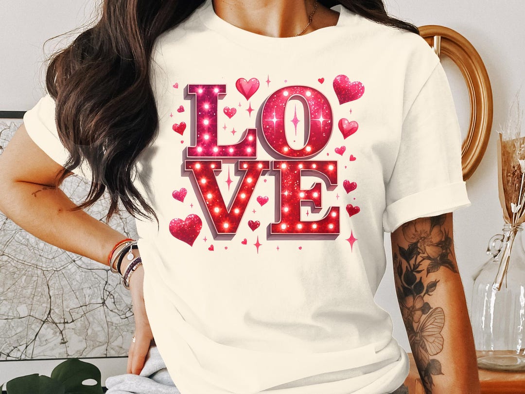 Love T-shirt, Romantic Gift Tee, Valentine's Day Shirt, Heart Design ...