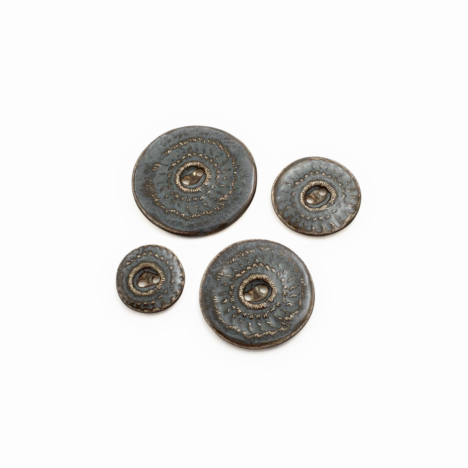 Crochet Texture Porcelain Button in Smoky Shades, Brown and Blue Gray ...
