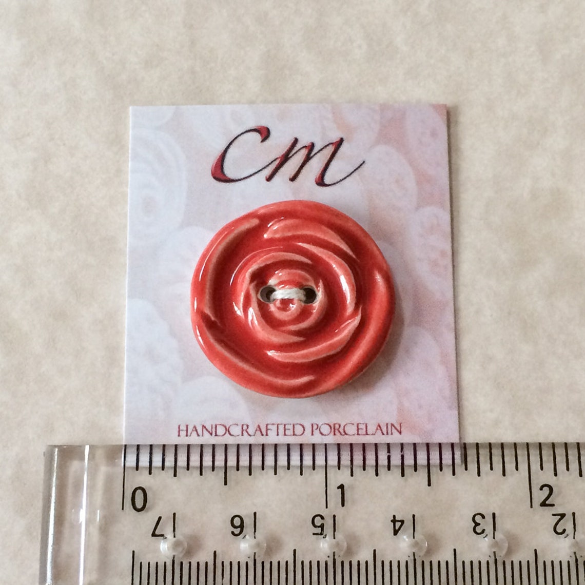 Rose Porcelain Button in Deep Red Orange | Etsy