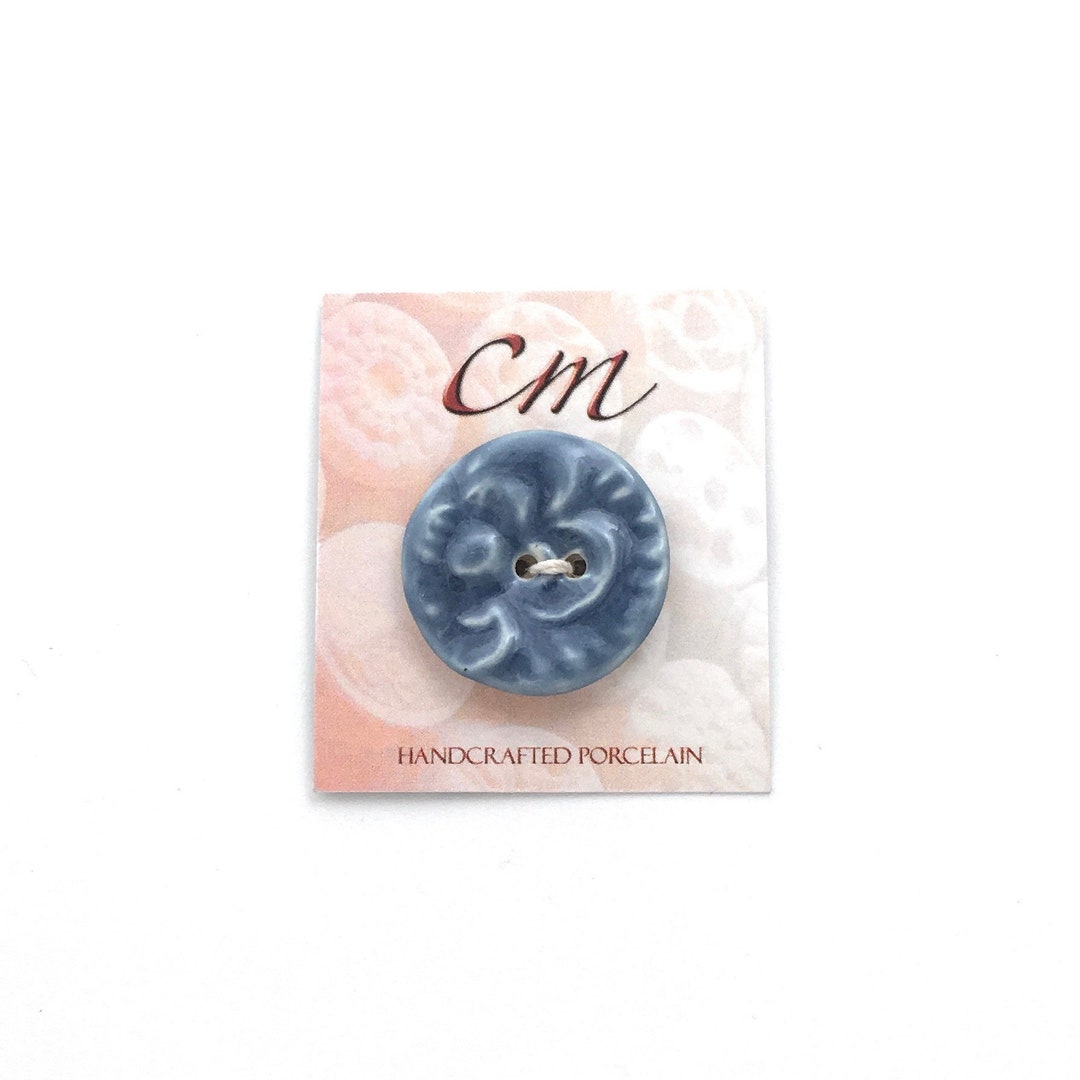Blue Blossom Porcelain Button, Dusty Blue Button, Handmade Button, Blue ...