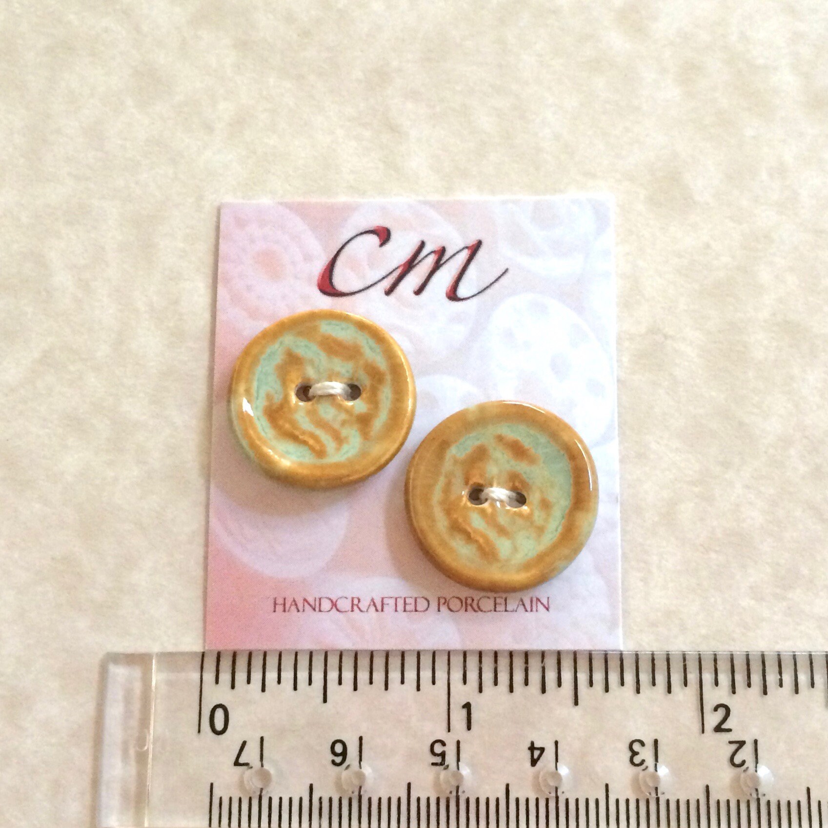 Green and Gold Button Porcelain Button Gift For Knitter Ceramic Button ...