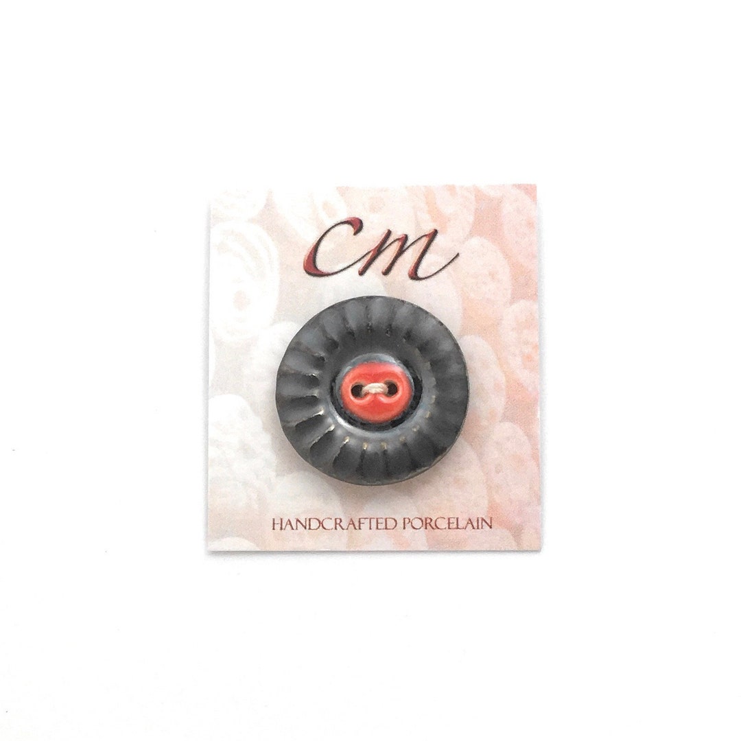 Porcelain Button Glazed in Pewter and Coral Red-gray and Red Button ...