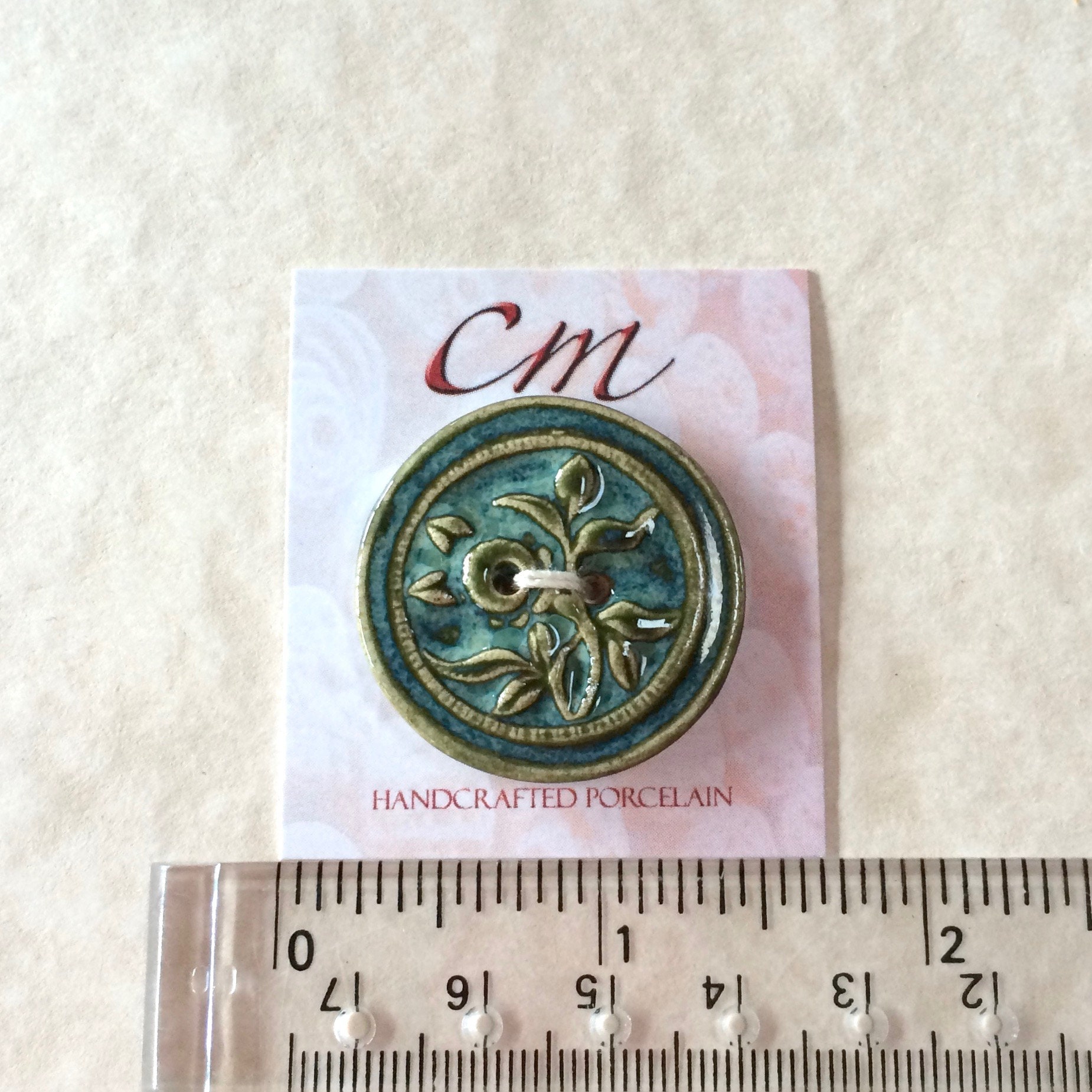 Teal and Green Floral Porcelain Button Porcelain Button | Etsy