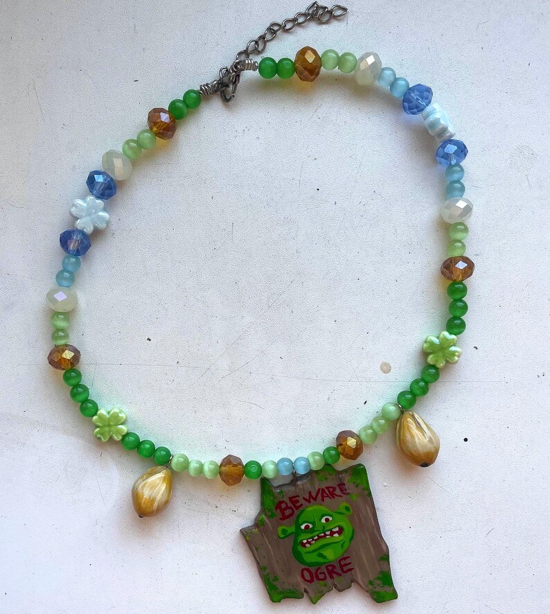 Hand-painted Shrek Swamp Necklace | BEWARE OGRE Pendant - Etsy
