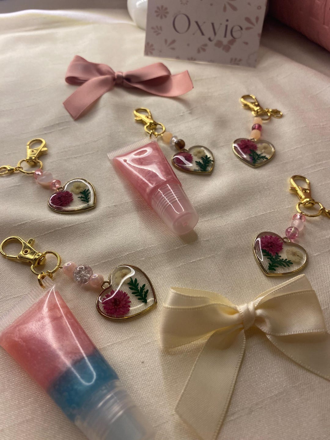 Dried Pressed, Flowers Lip Charm, Heart Flower Lip Balm, Keychain ...