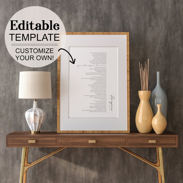 Wedding Song Lyrics Editable Template - Etsy