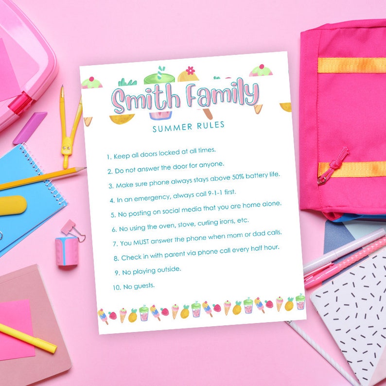 Family Summer House Rules Printable | Canva Template | Editable Kids ...