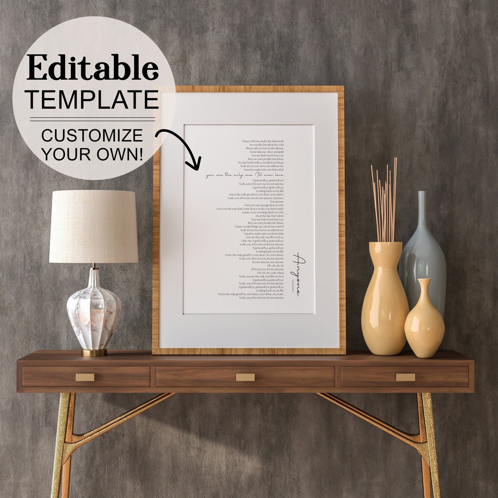 Editable Lyrics Printable | Canva Template | Printable Song Lyric Wall ...
