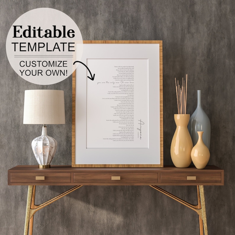 Editable Lyrics Printable | Canva Template | Printable Song Lyric Wall ...
