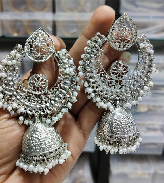 HarkirtTradeJewels Silver Jhumki Earrings Indian Jhumki Fashion Jhumki