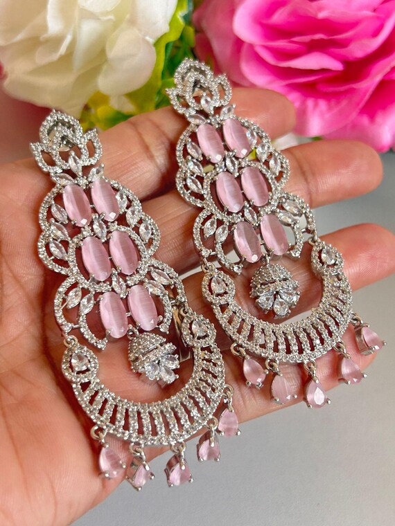 American Diamond Earrings for Women Stylish Antique Drop Ethnic Wear Earrings Etsy