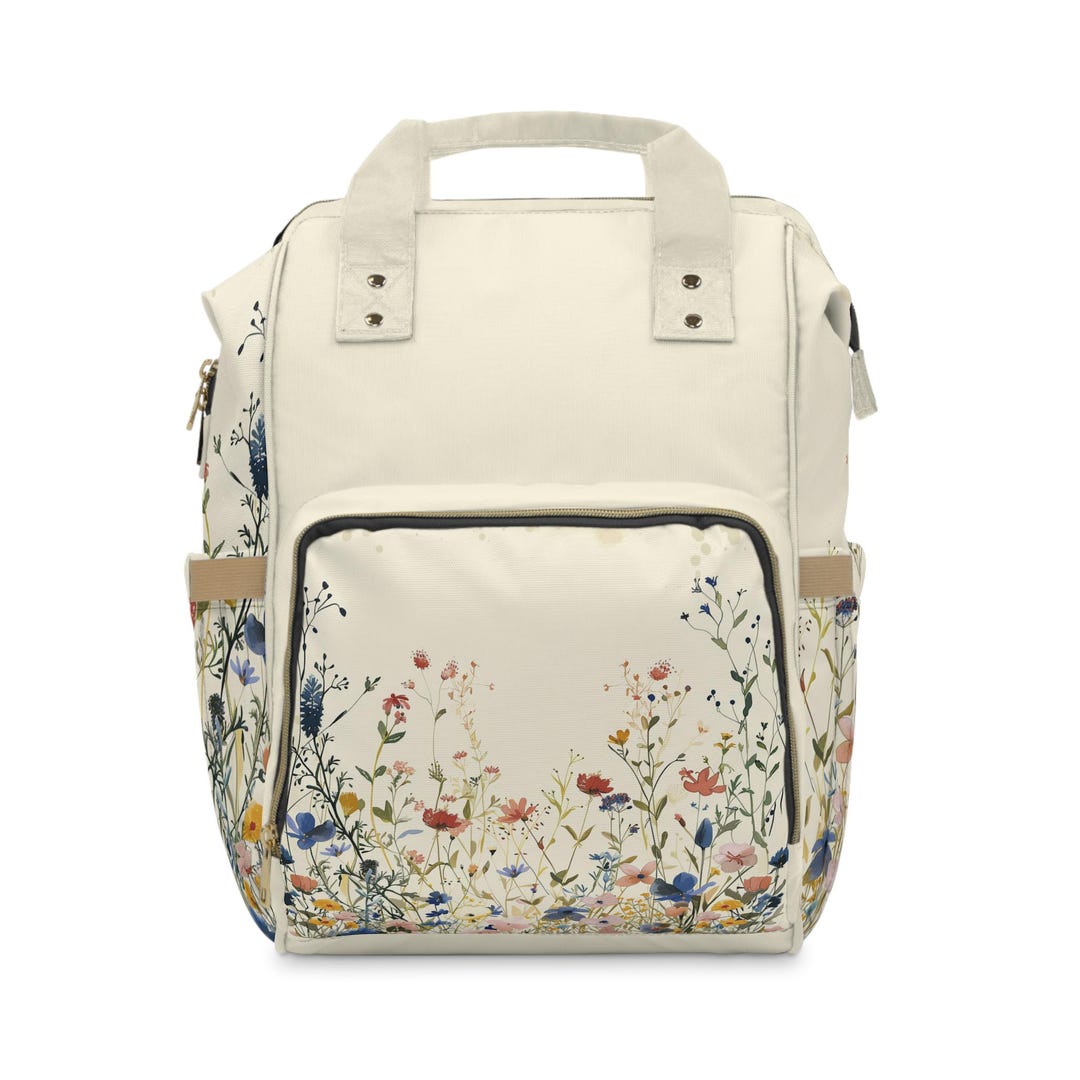 Diaper Backpack Cottage Core Design With Bottle Pockets and Wildflowers ...