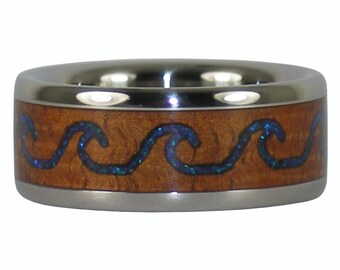 Titanium Wave Ring for Surfers with Hawaiian Koa Wood | Etsy