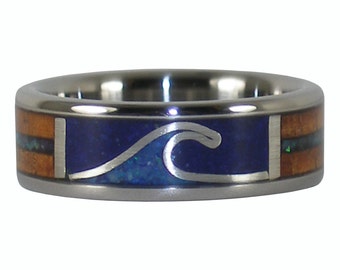 Titanium Wave Ring for Surfers with Hawaiian Koa Wood | Etsy