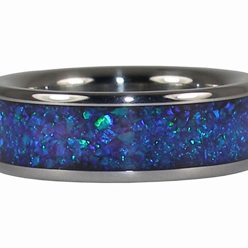 Dark Blue Black Opal Inlay Titanium Ring - Etsy