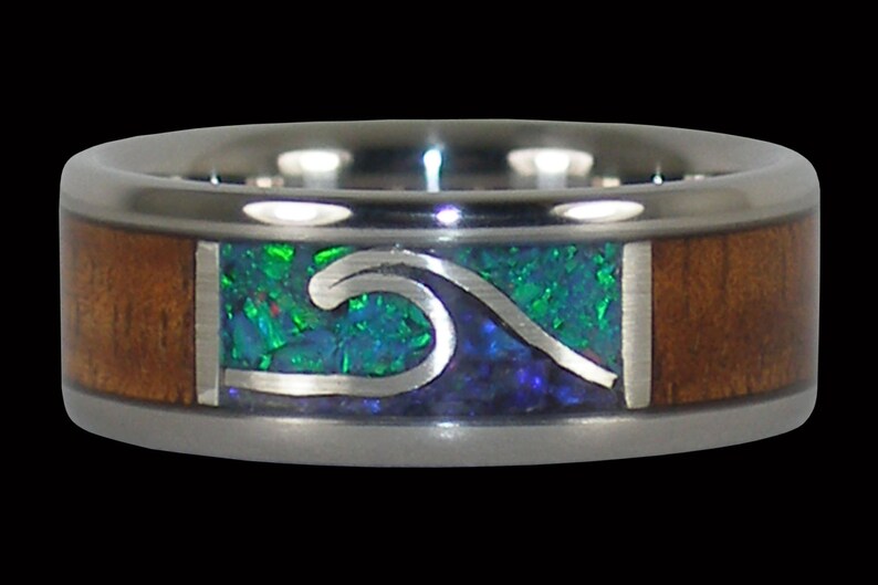 Titanium Wave Ring for Surfers With Hawaiian Koa Wood | Etsy
