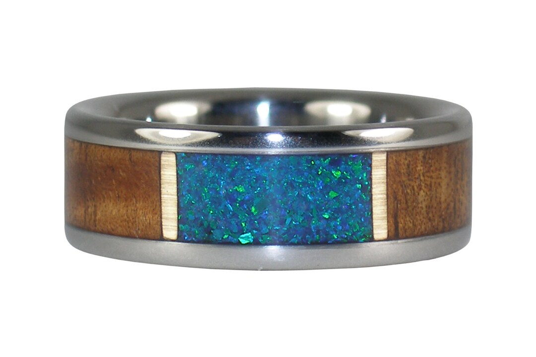 Blue Opal Window Ring With Koa Wood - Etsy