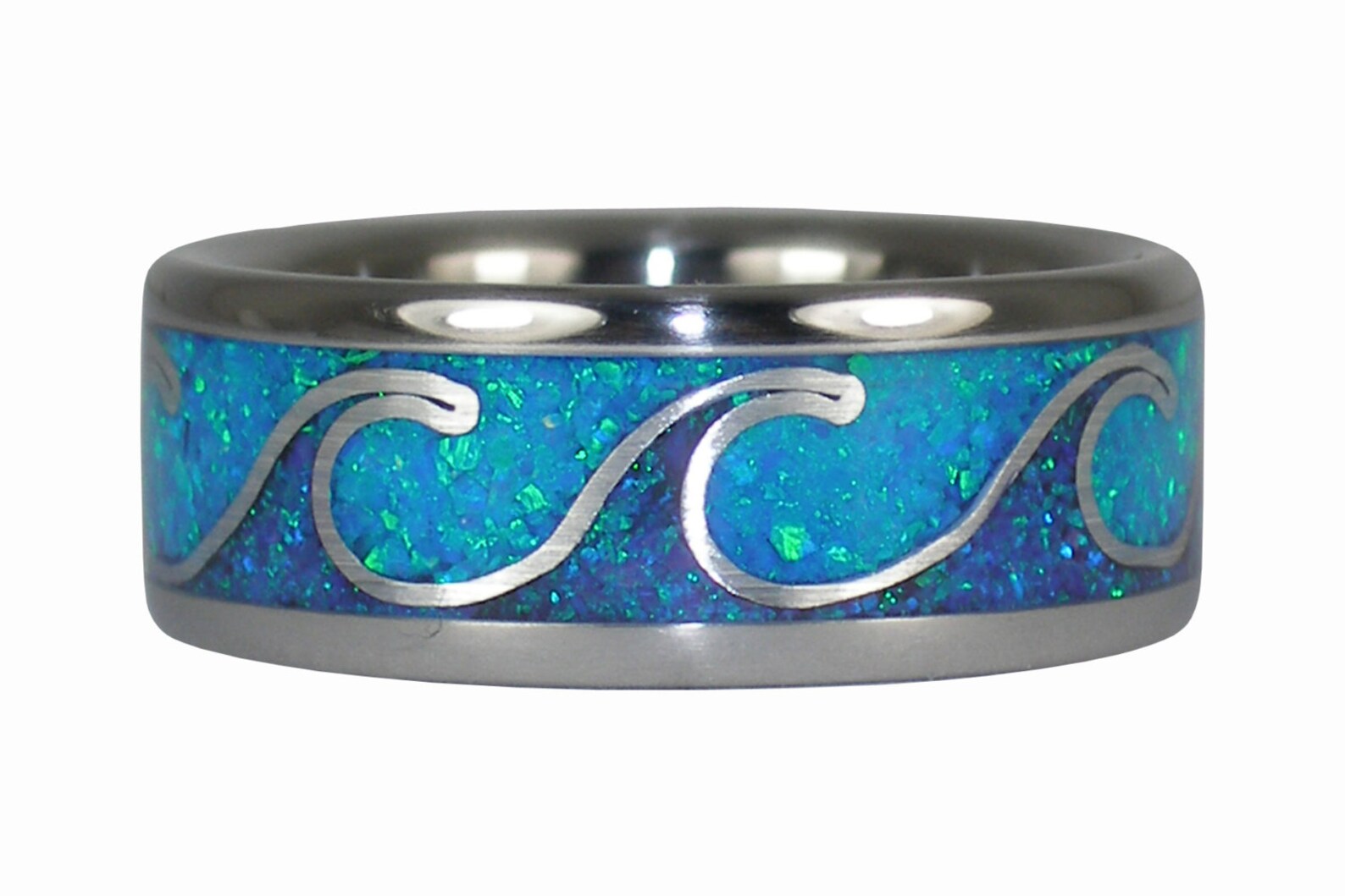 Wave Titanium Ring With Wrapped Waves of Inlaid Blue Azure and - Etsy