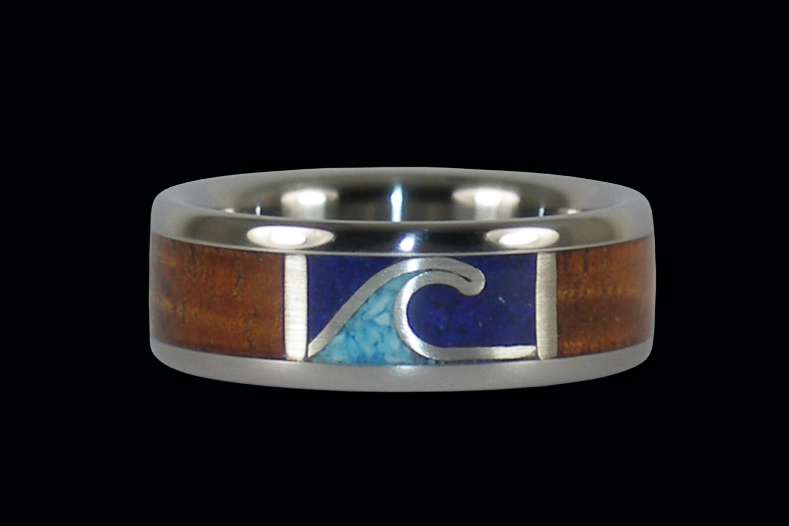 Titanium Wave Ring for Surfers With Hawaiian Koa Wood | Etsy