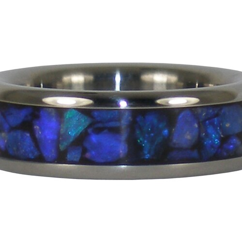 Dark Blue Black Opal Inlay Titanium Ring | Etsy
