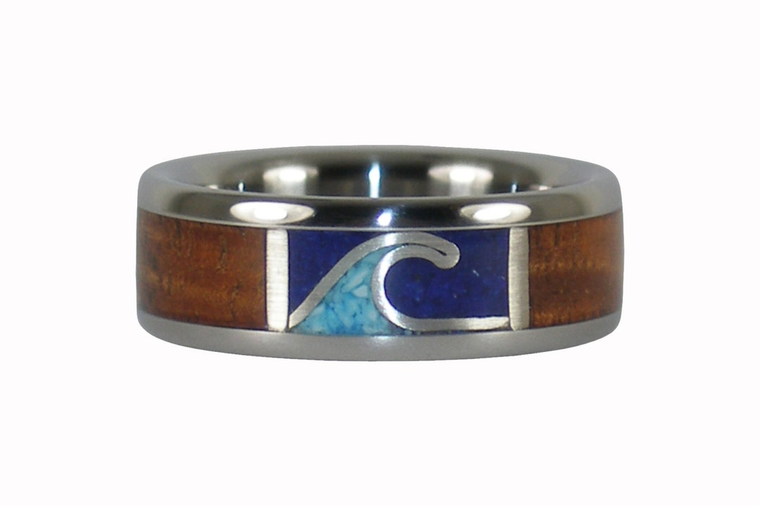 Titanium Wave Ring for Surfers With Hawaiian Koa Wood - Etsy