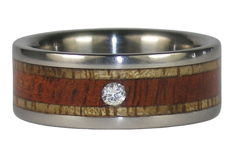 Hawaiian Wood Inlay Diamond Titanium Ring | Etsy