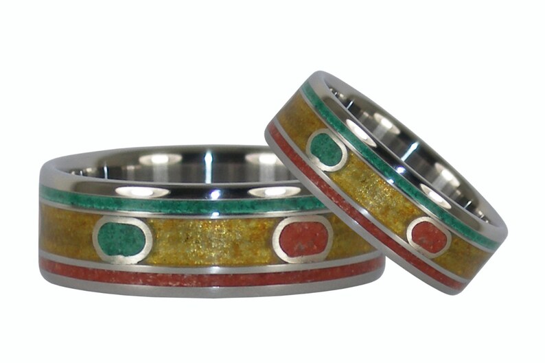 One Love Rasta Wedding Titanium Ring Set - Etsy