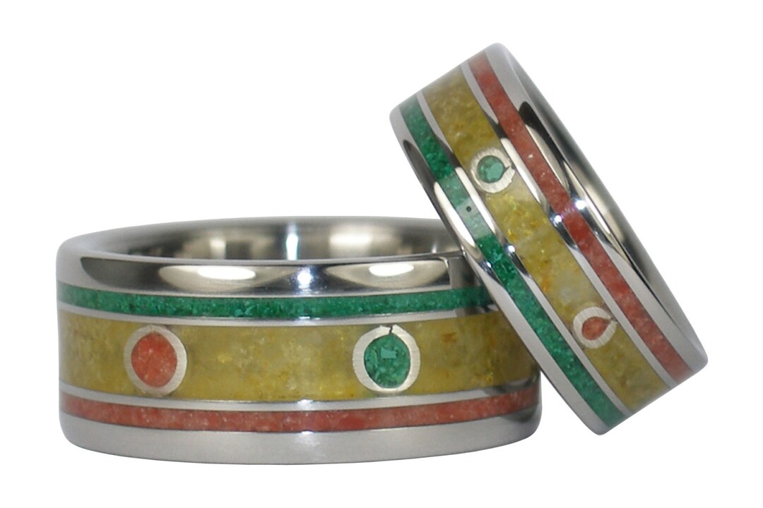 One Love Rasta Wedding Titanium Ring Set - Etsy