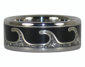 Titanium Ring With Black Wood and Opal - Etsy