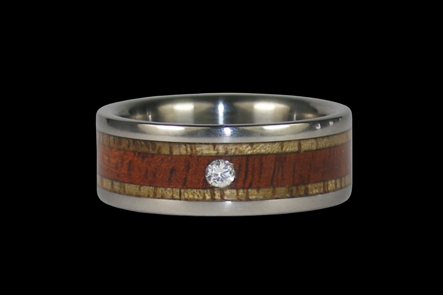 Hawaiian Wood Inlay Diamond Titanium Ring | Etsy