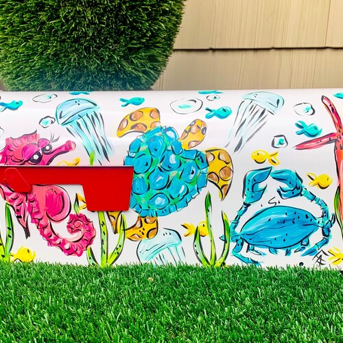 Turtle Sea Life Whimsical Mailbox Hand Painted Mailbox - Etsy