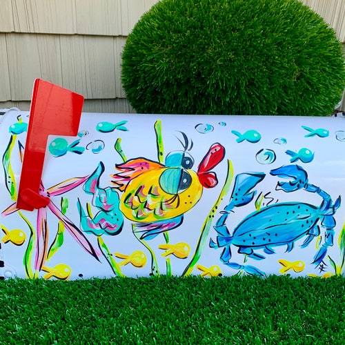 Fish Sea Life Whimsical Mailbox Hand Painted Mailbox | Etsy