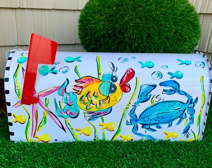Fish Sea Life Whimsical Mailbox, Hand Painted Mailbox, Decorative ...