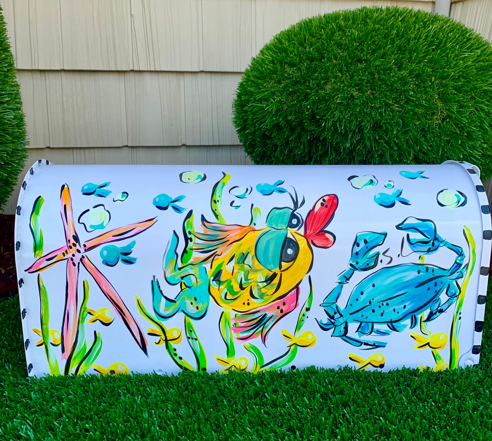 Fish Sea Life Whimsical Mailbox, Hand Painted Mailbox, Decorative ...
