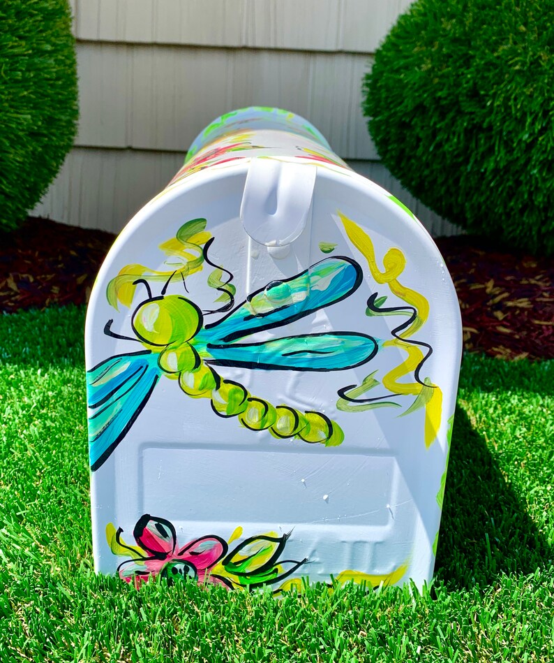Floral Dragonfly Whimsical Mailbox, Hand Painted Mailbox, Decorative ...