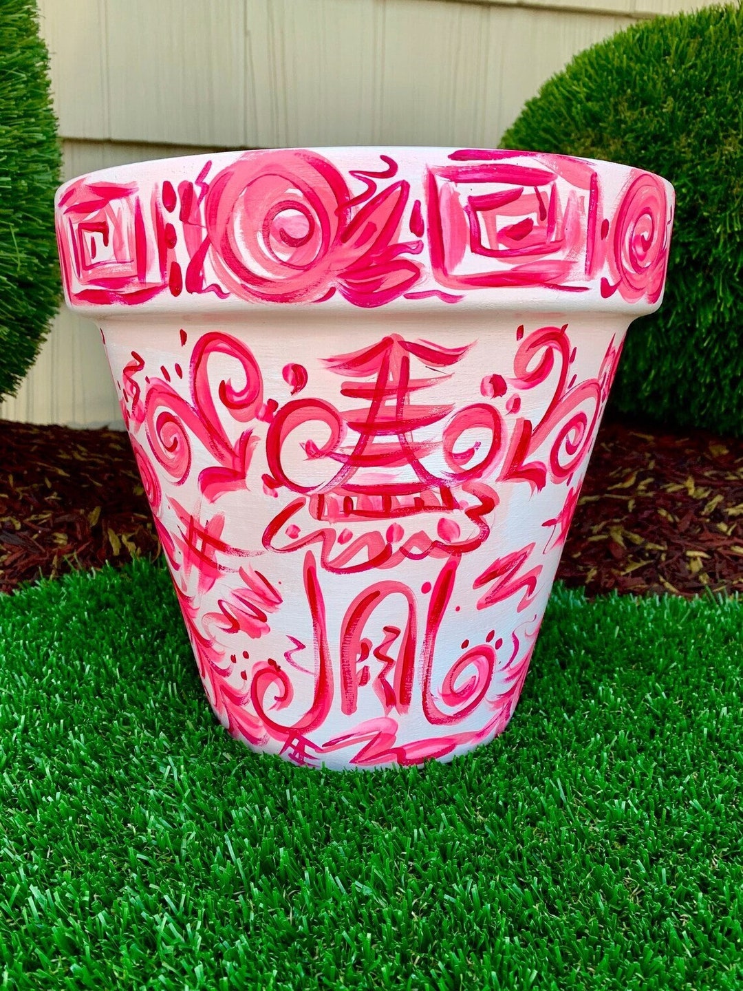 Pink Chinoiserie - 4, 6, 8, 10" Flowerpot, Hand Painted Pot, Colorful ...