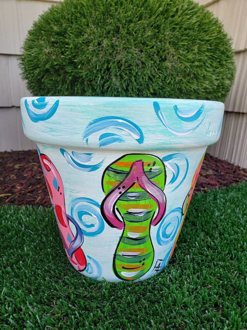Flip-flops - 4, 6, 8, 10" Flowerpot, Hand Painted Pot, Colorful ...