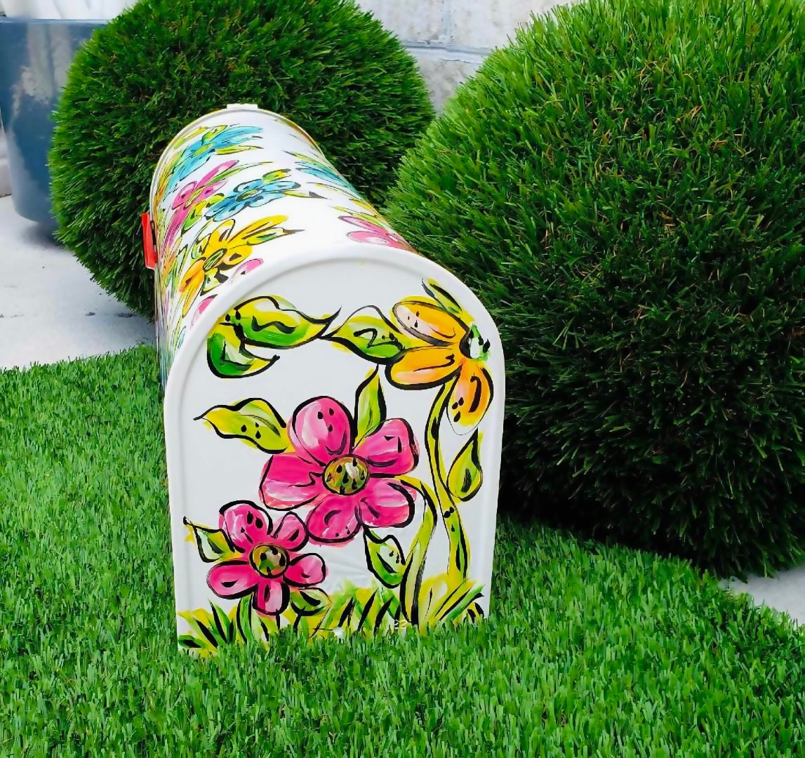 Colorful Flower Whimsical Mailbox, Hand Painted Mailbox, Decorative ...