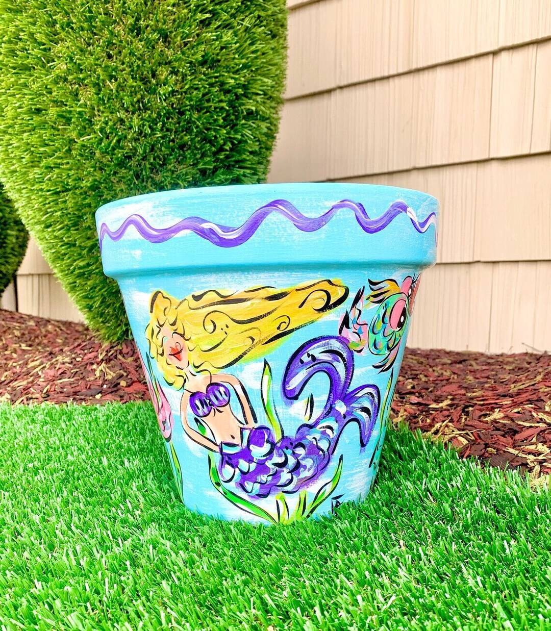 Hand Painted Mermaid Flowerpot – Colorful Terracotta Planter, Sea Life ...