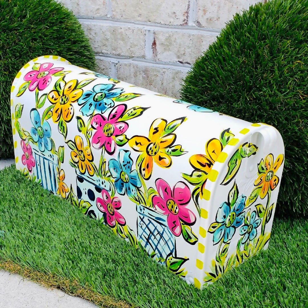 Colorful Flower Whimsical Mailbox, Hand Painted Mailbox, Decorative ...